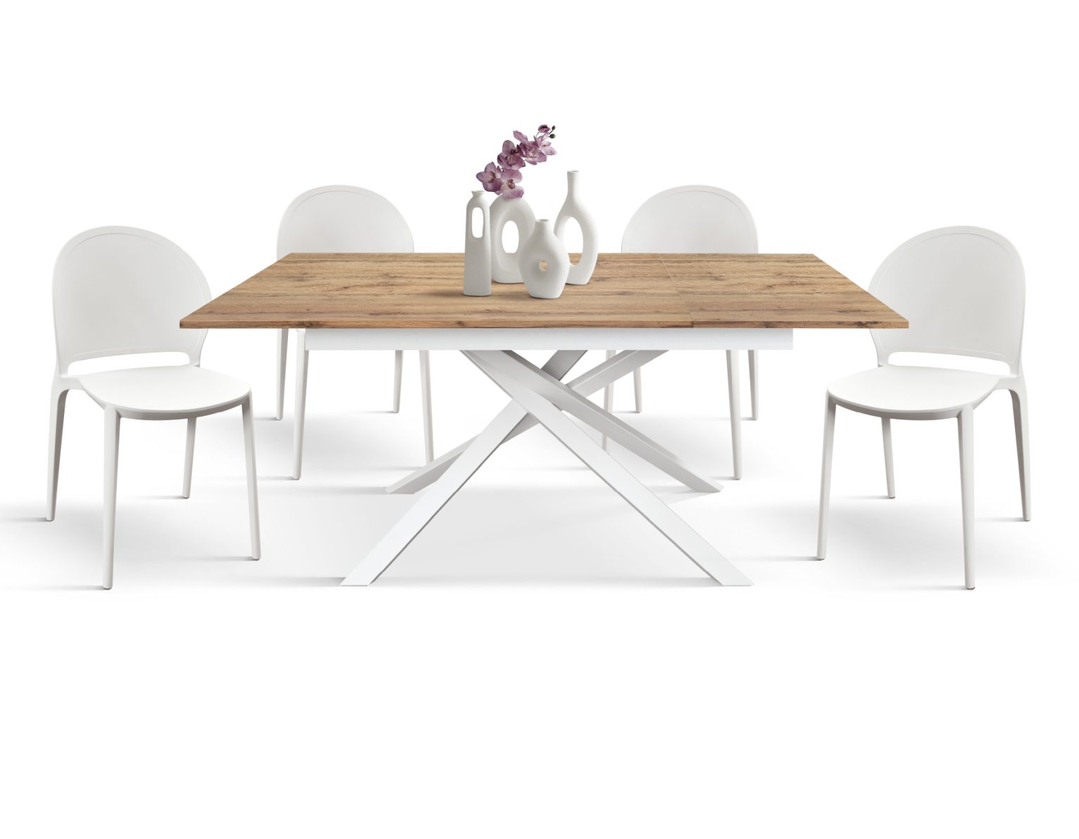 Tavolo allungabile Antonio con gambe incrociate bianche - Pazzo Design